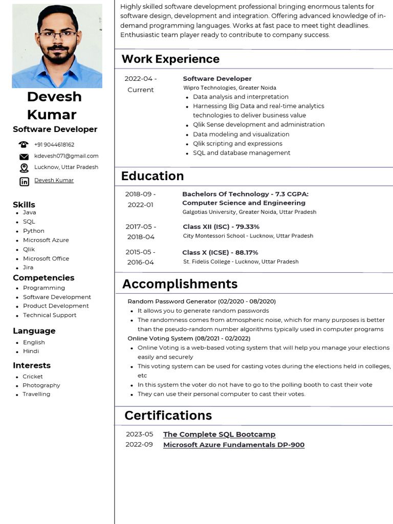Devesh Kumar Resume | PDF | Computer Programming | Software Devesh Kumar Resume | PDF | Computer Programming | Software