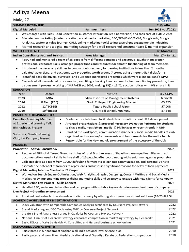 Aditya CV | PDF | Digital Marketing | Search Engine Optimization