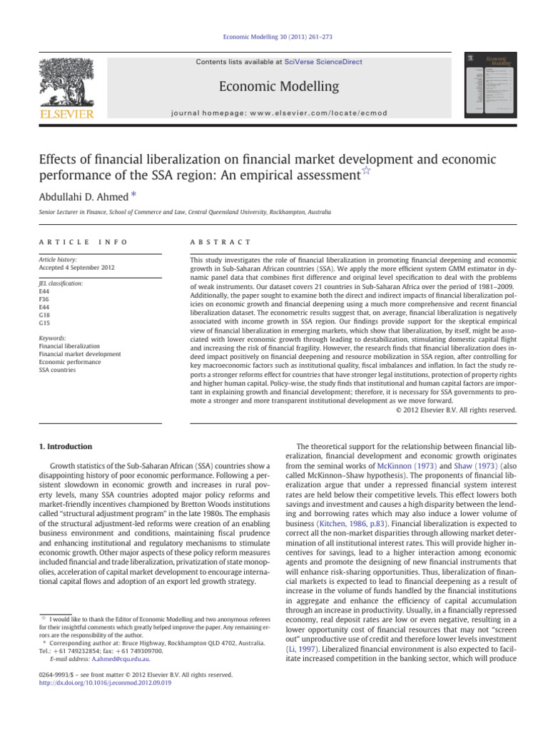 Effects of Financial Liberalization On Financial Market Development and ...