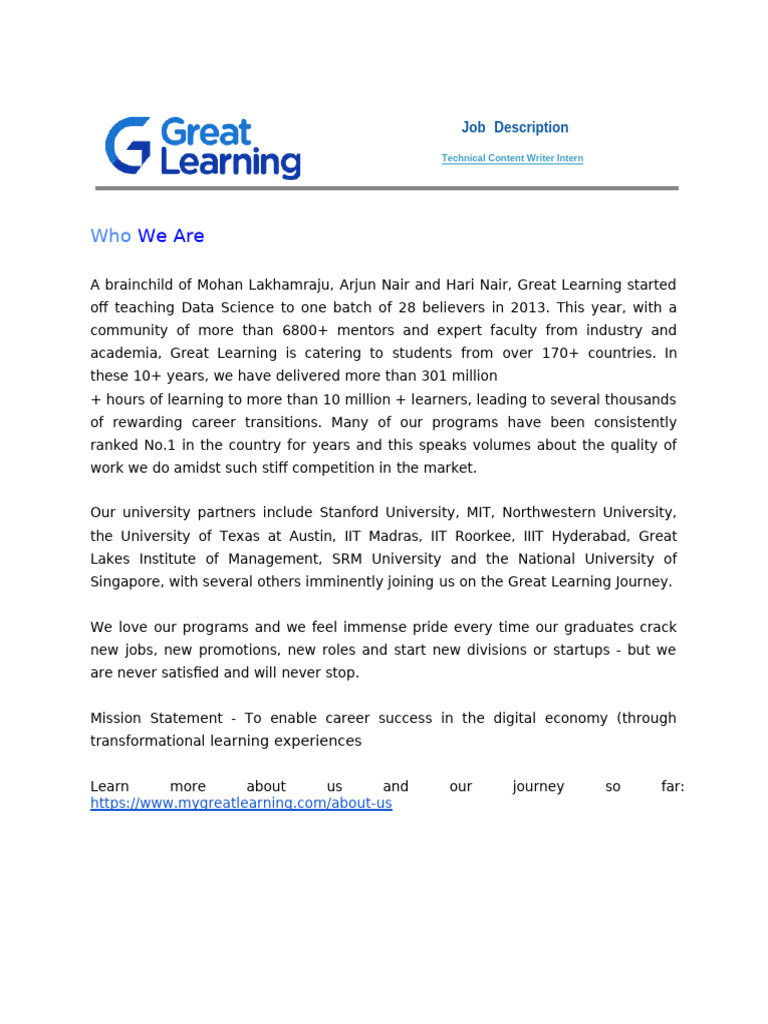 JD Content Writing Intern | PDF | Educational Technology | Artificial ...