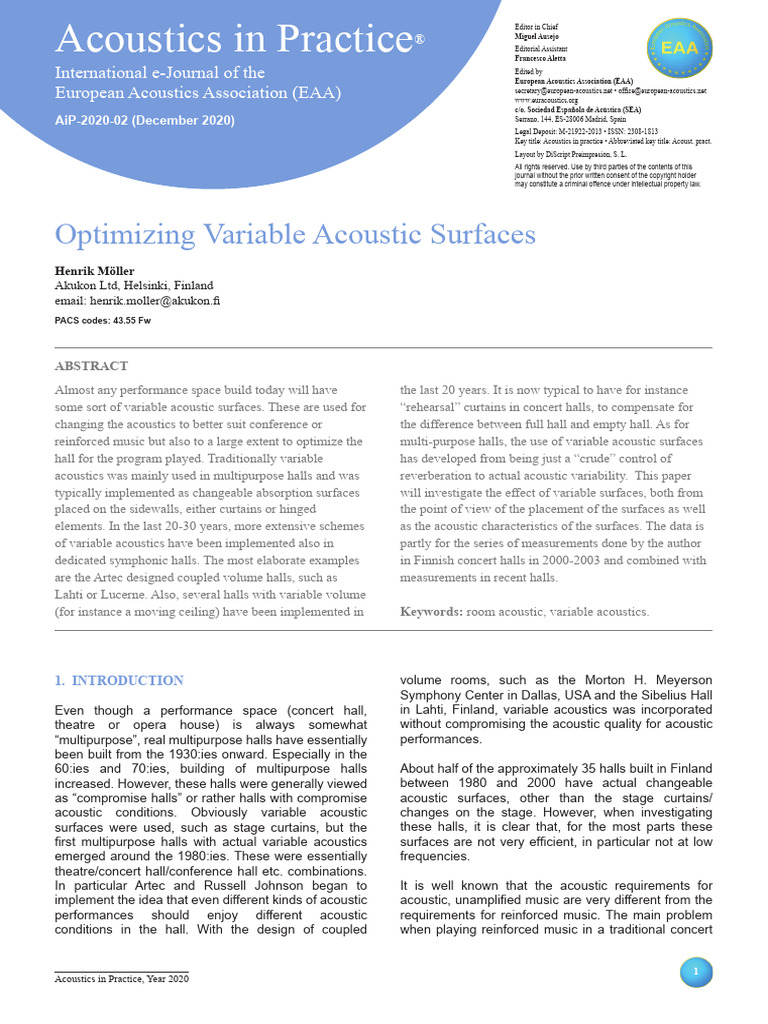 2020 Optimizing Variable Acoustic Surface (Moller) | PDF | Curtain | Classical Mechanics