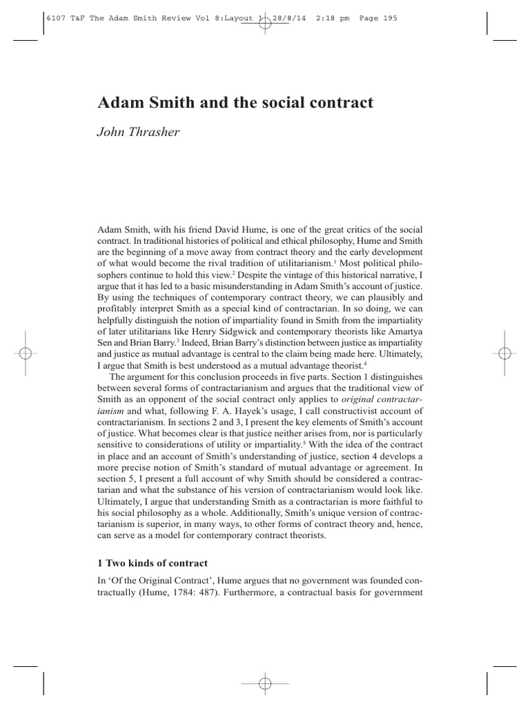 Adam Smith and The Social Contract Thrasher 2014 | PDF | Justice ...
