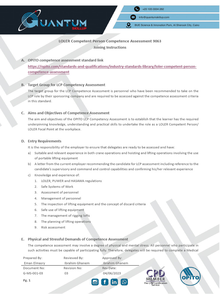 LCP Assessment Joining Instruction | PDF