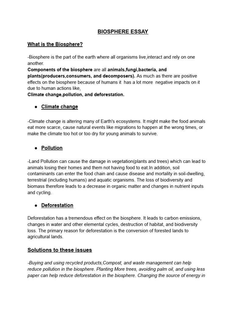 Biosphere Essay | PDF | Deforestation | Soil