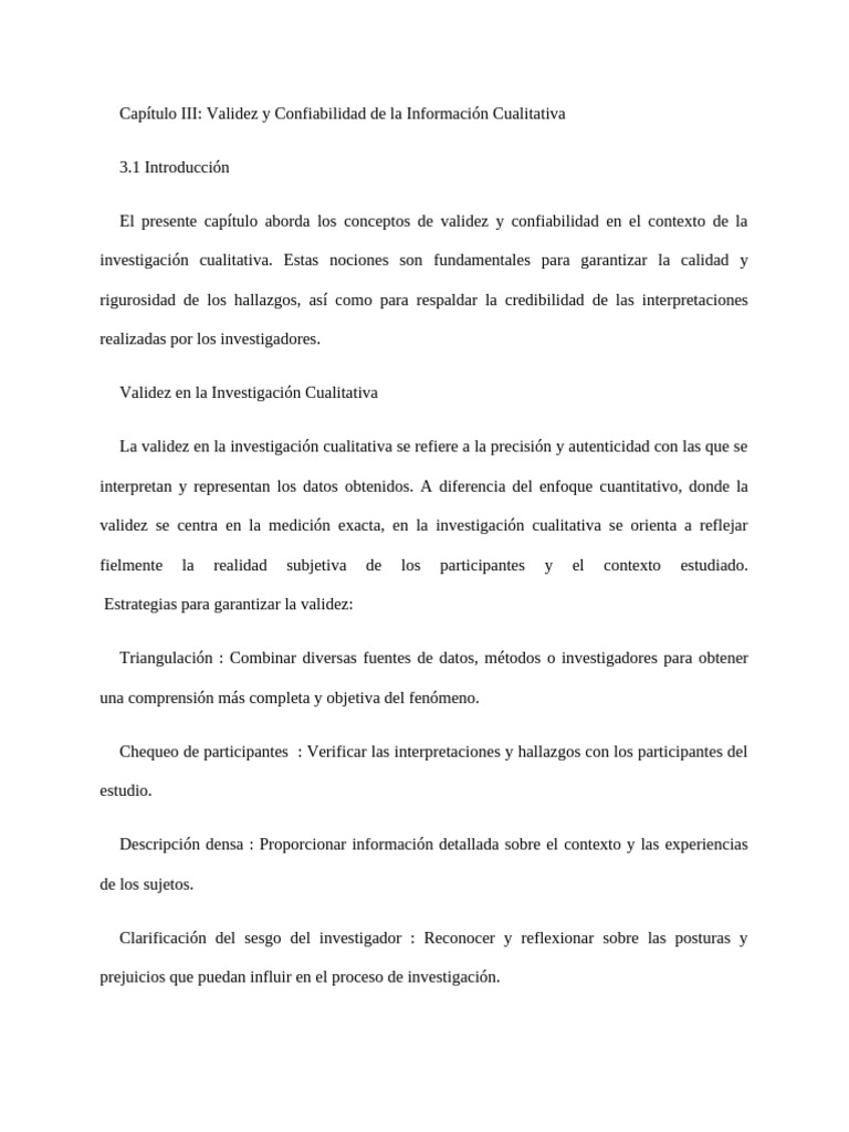 Validez y Confiabilidad en Investigación Cualitativa | PDF | Validez ...