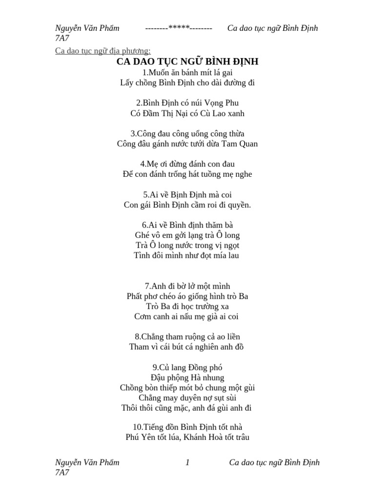 100 Cau CA Dao Tuc Ngu Binh Dinh | PDF