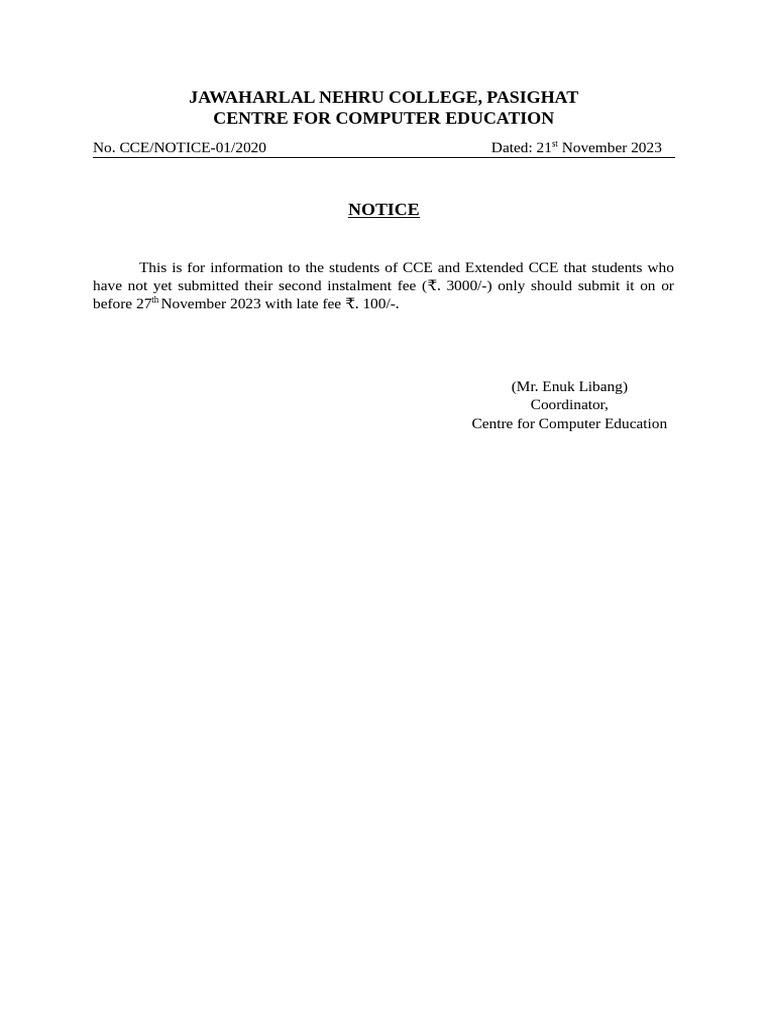 Cce Fee Notice | PDF