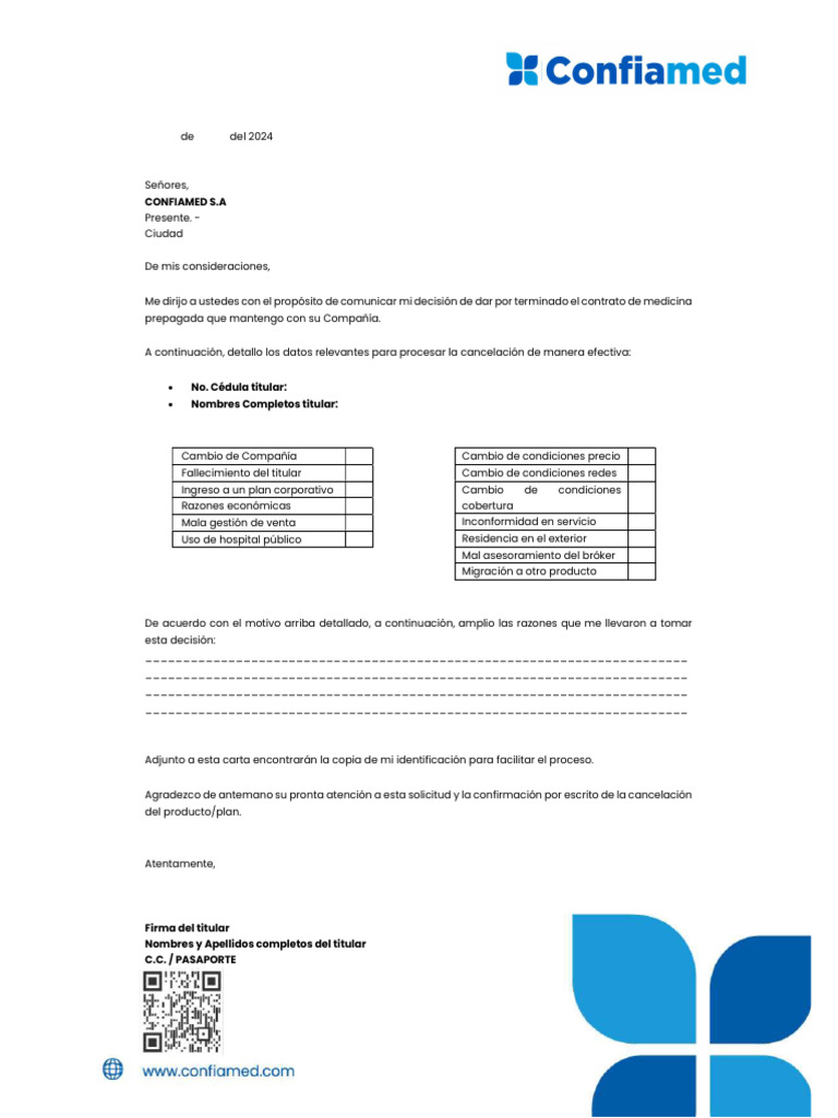 Formato Carta de Cancelacion | PDF