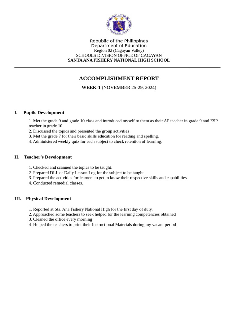 Acccomplishment Report | PDF | Teachers | Learning