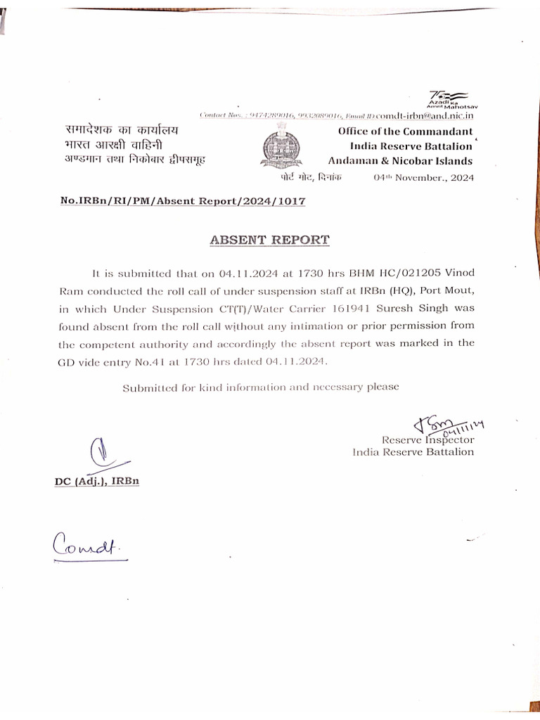 Absent Report CTWater Carrier Suresh Singh | PDF