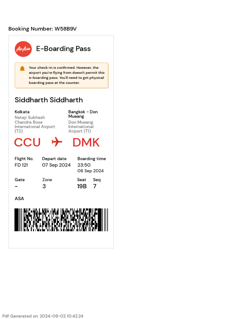 E-Boarding Pass: Booking Number: W58B9V | PDF