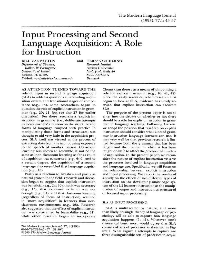 Input Processing and Second Language Acq | PDF | Second Language Acquisition | Subject (Grammar)