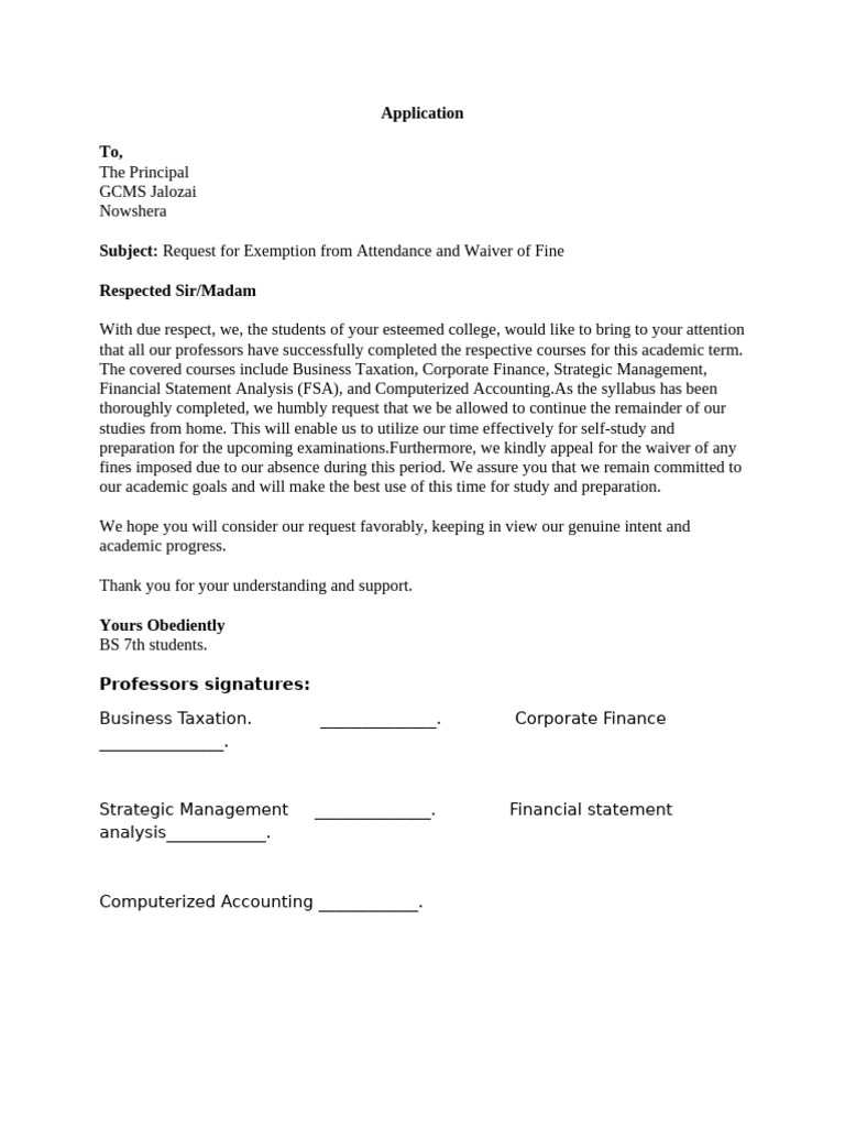 Attendance Exemption Request Letter | PDF
