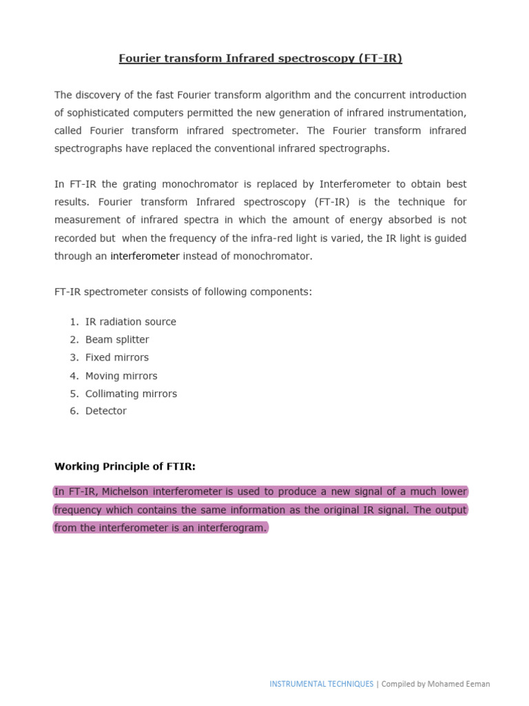 ftir notes | PDF | Infrared Spectroscopy | Interferometry