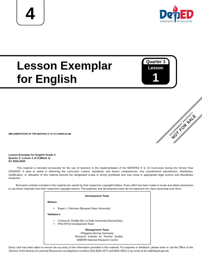 Q3 LE English 4 Lesson 1 Week 1 1 | PDF | Learning | Sky