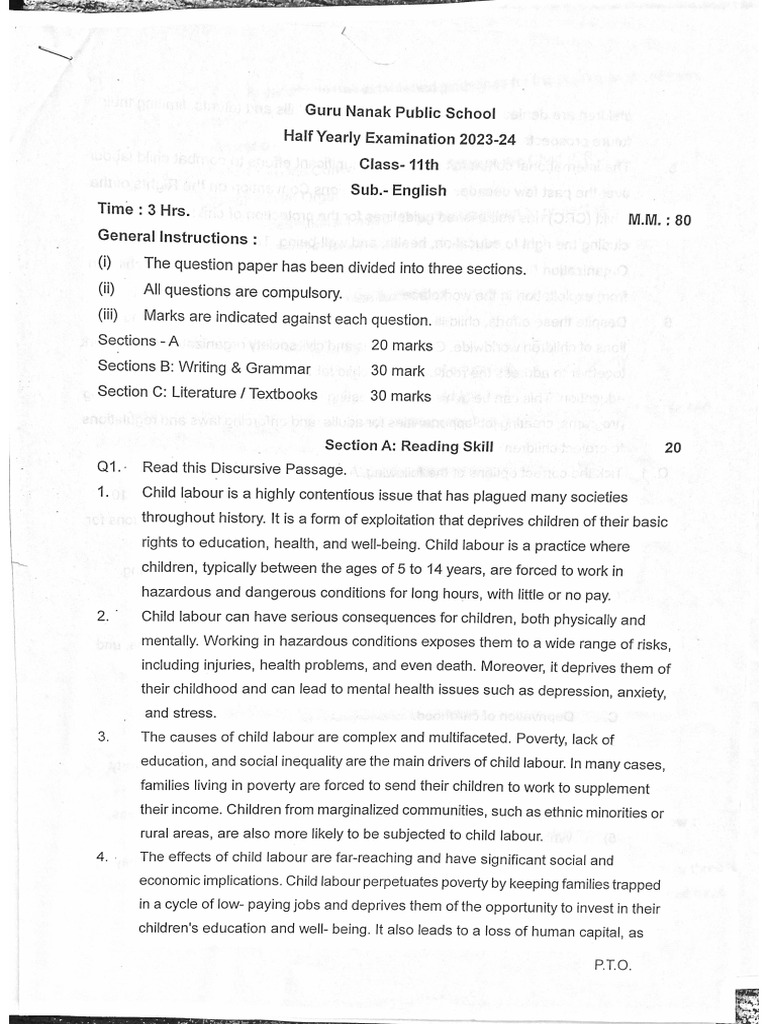 English Half Yearly Exam Pdf