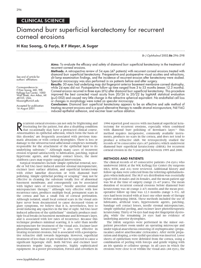 Diamond Burr Keratectomy for Corneal Erosions | PDF | Cornea | Human Eye