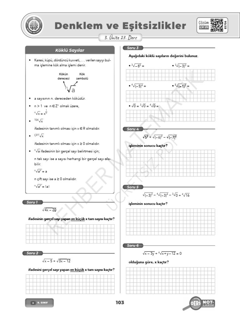 27 - Ders - 9 Sinif Matbook Denklem Ve Eşi̇tsi̇zli̇kler | PDF