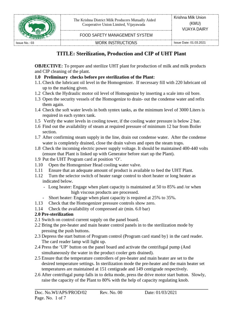 02 UHT Plant | PDF | Water | Sterilization (Microbiology)