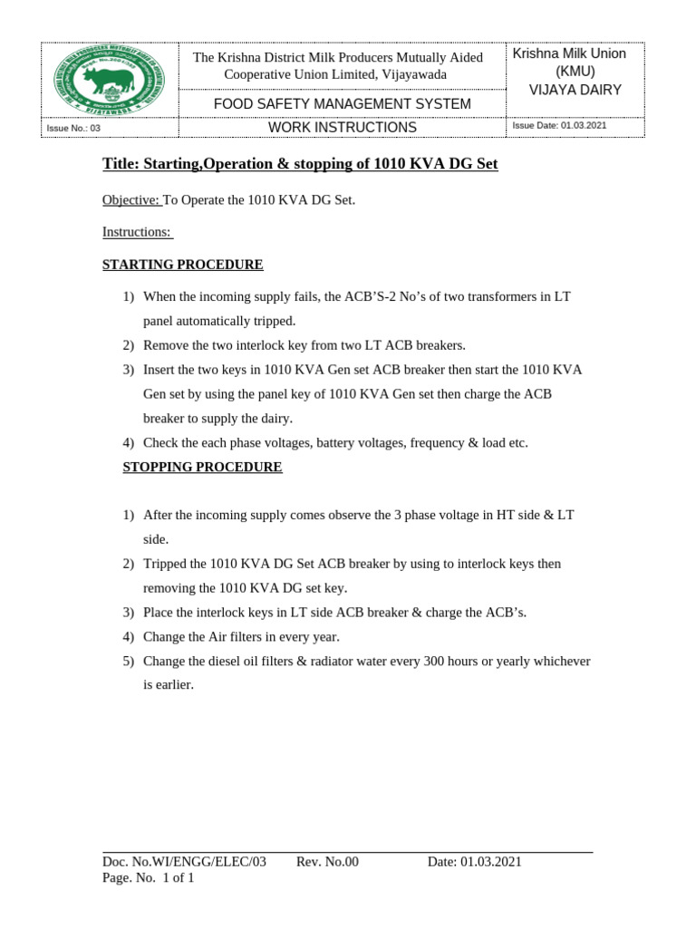 1010kva DG Set | PDF