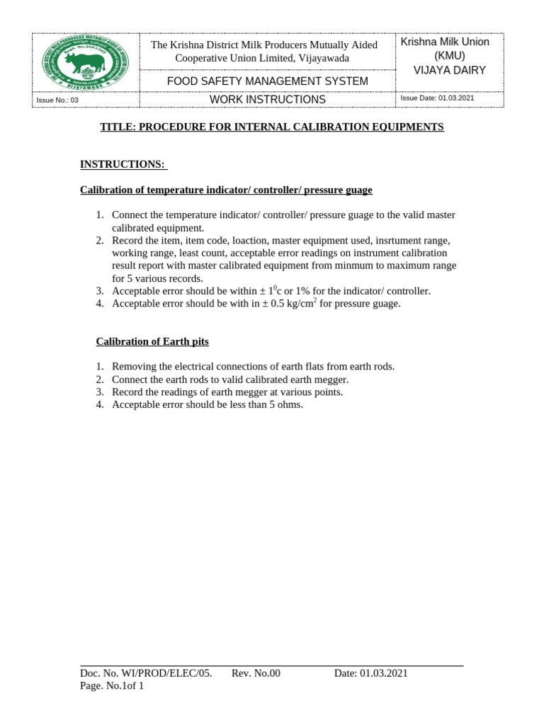 Internal Cal Equip | PDF