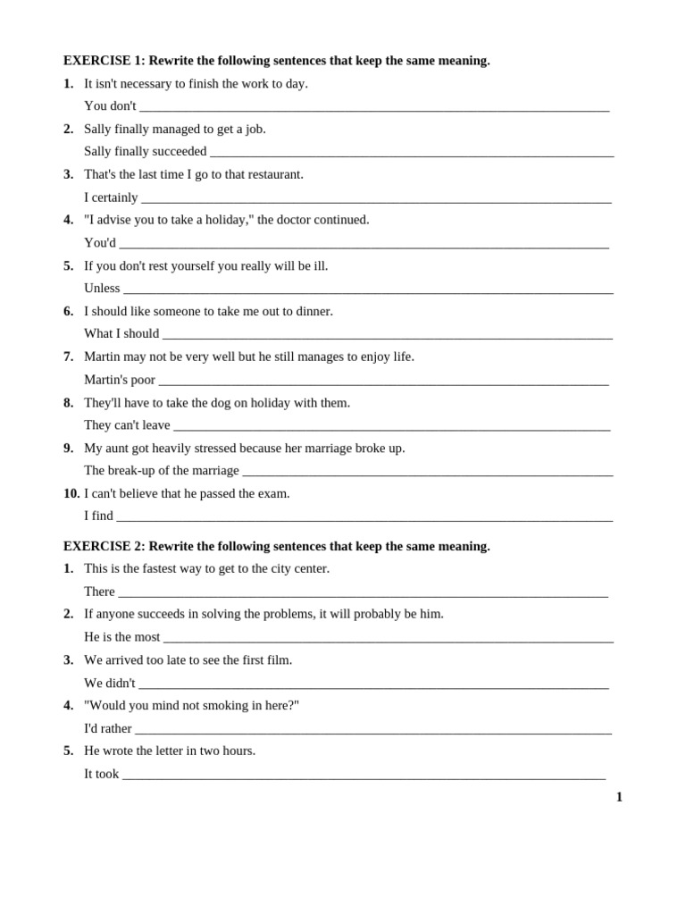 Sentence Rewriting Practice | PDF
