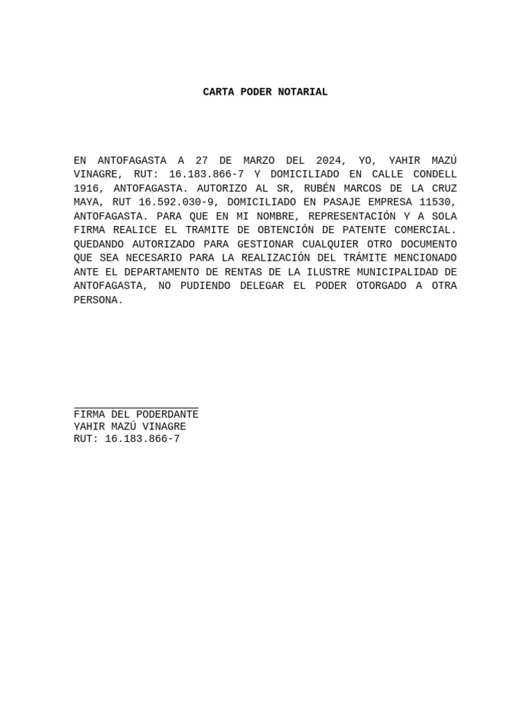 Carta Poder Notarial para Trámites | PDF