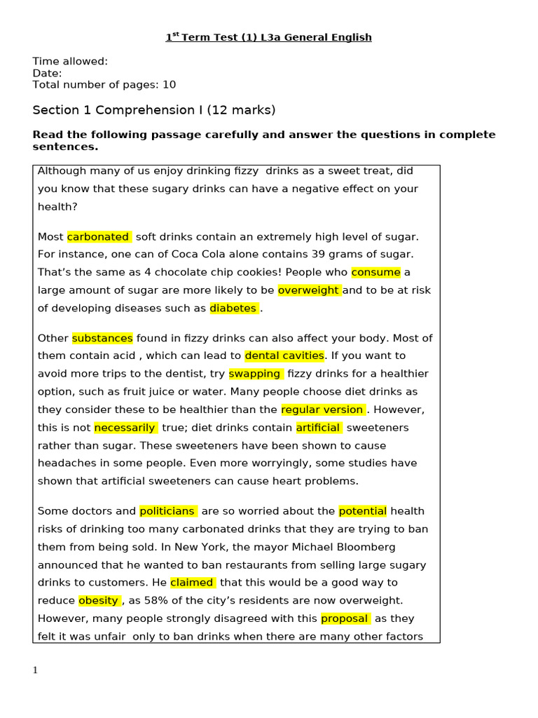Level-5-Mock-Paper-1 (Wo Chin) | PDF | Soft Drink | Drink