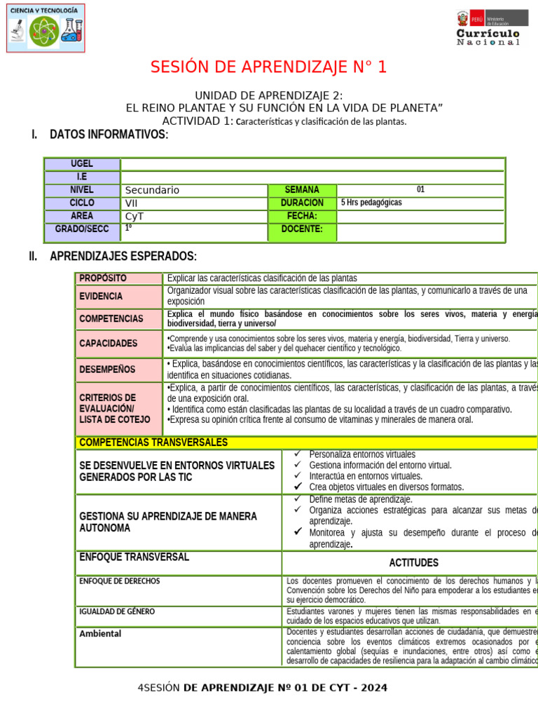 A-1º Ses-Act 1-Cyt Und 2 | PDF | Aprendizaje | Evaluación
