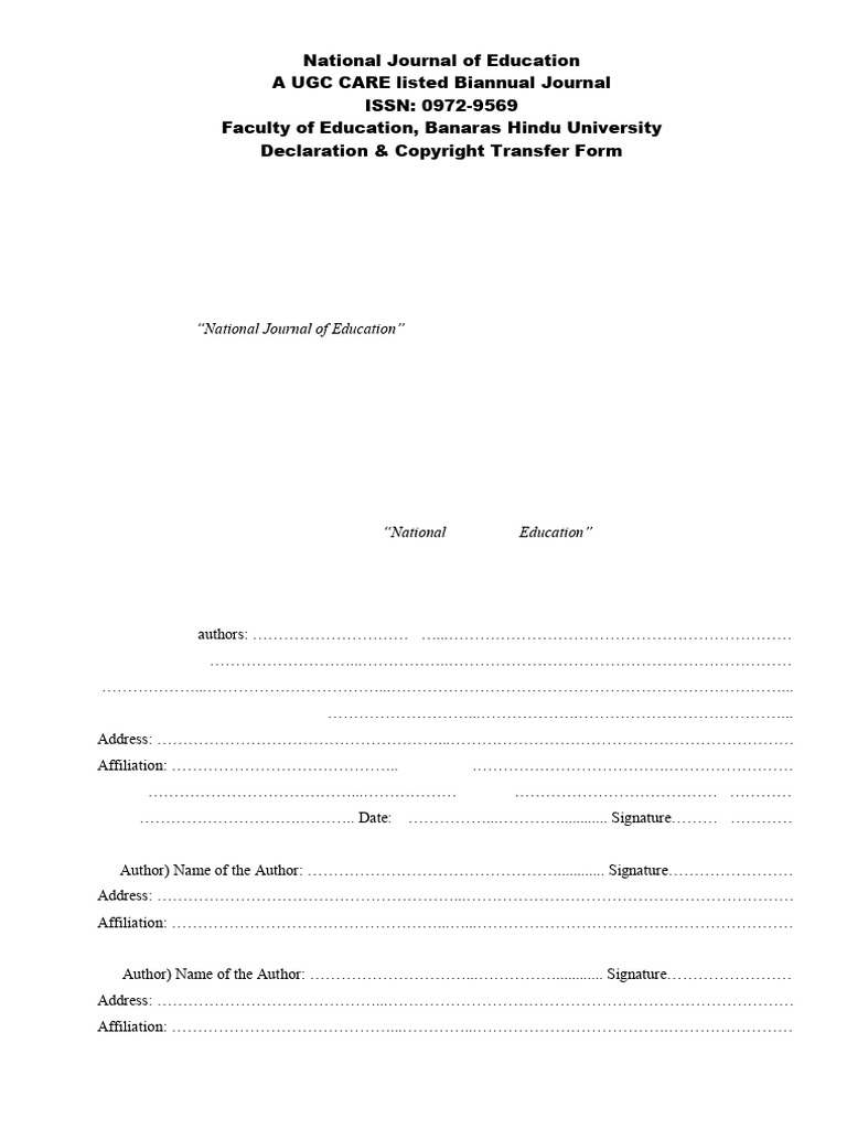 Declration Form by Authors NJE | PDF | Copyright | Copyright Law