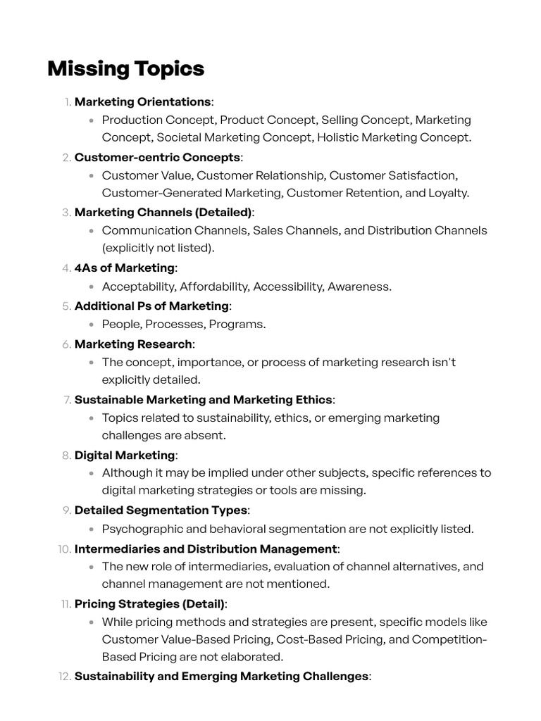 Missing Topics MIM301A | PDF