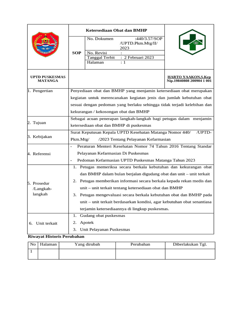 Sop Ketersediaan Obat Dan BMHP | PDF