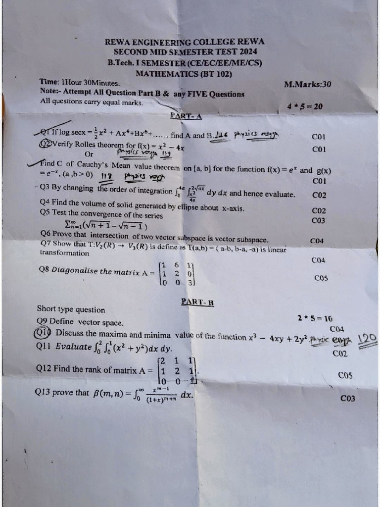 Mid Term 2 Exam PYQ | PDF