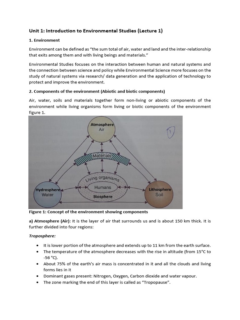 Unit 1 Introduction To EVS 231127 212214 | PDF | Atmosphere Of Earth | Sustainability