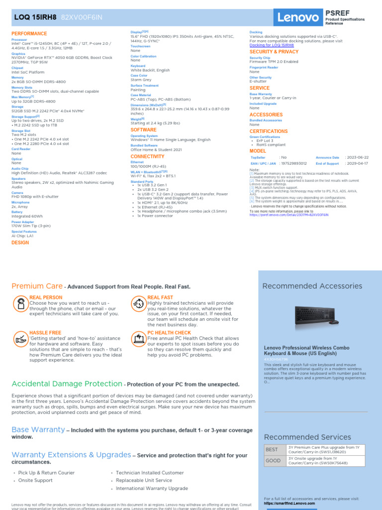 Loq 15irh8 82xv00f6in | PDF | Computer Hardware | Computing