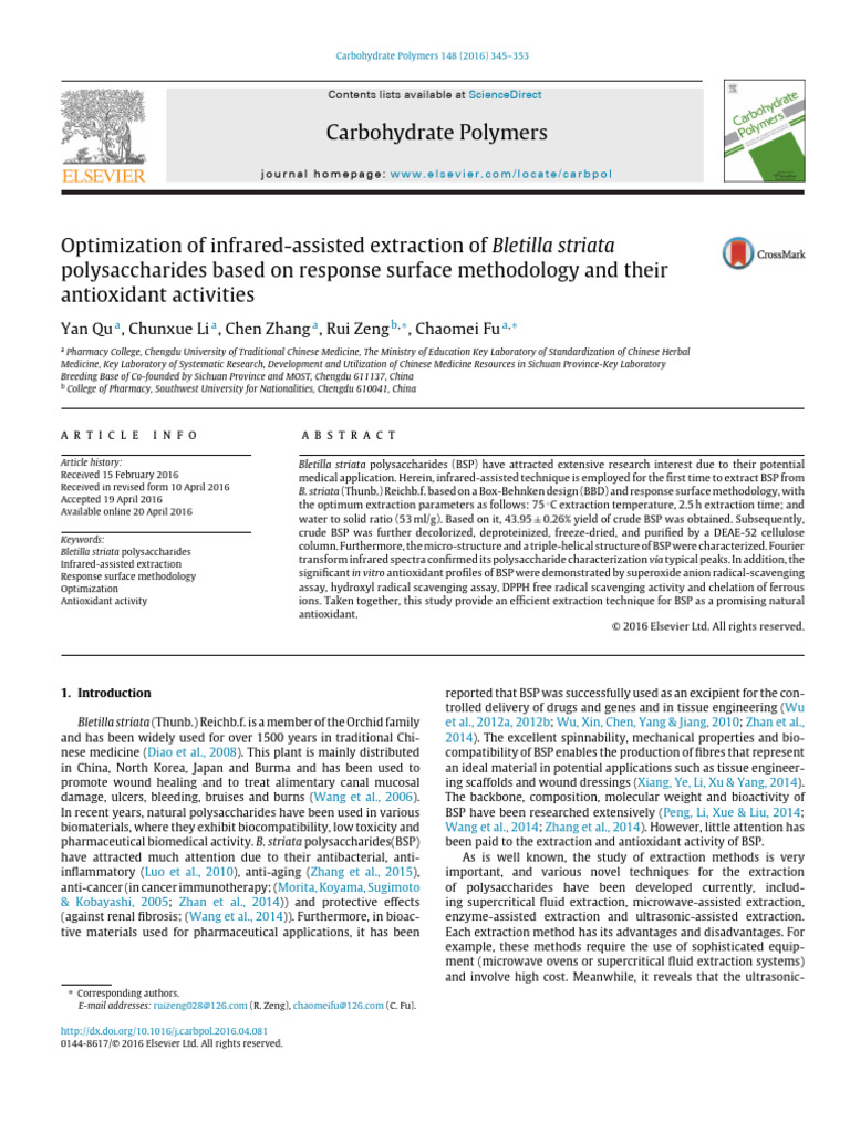 Optimization of Infrared-Assisted Extraction of Polysaccharides Based ...