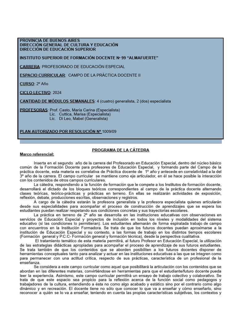 Campo de La Pr-Ctica II Programa 2024 | PDF | Maestros | Plan de estudios