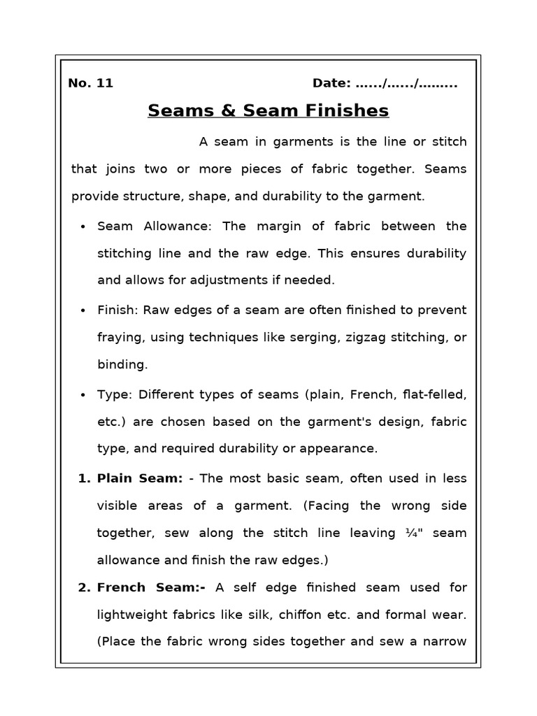 11_Seams and Seam Finishes | PDF | Seam (Sewing) | Sewing