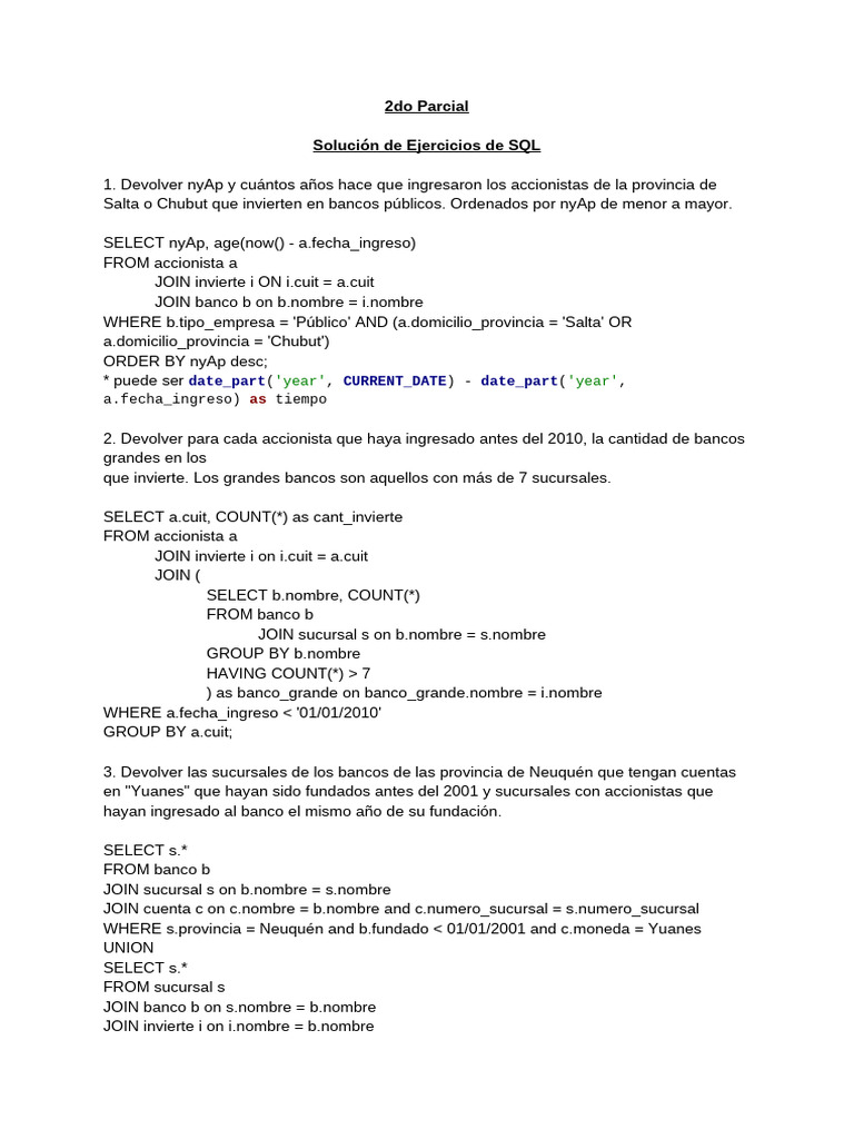 Resolución 2 Do Parcial 2023 S01 | PDF | Bases de datos | SQL