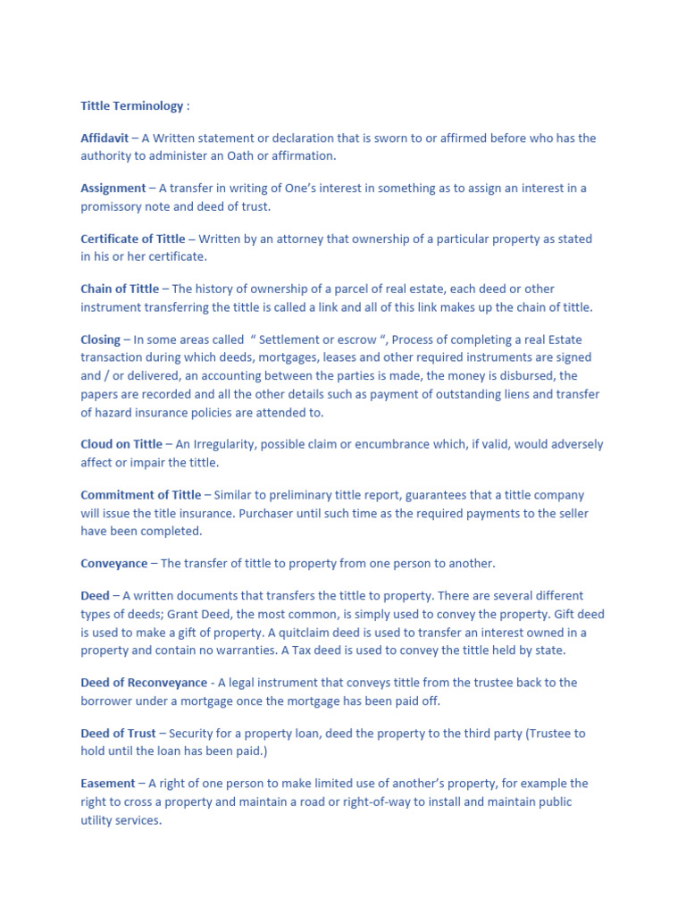 Understanding Tittle Terminology | PDF | Title Insurance | Foreclosure