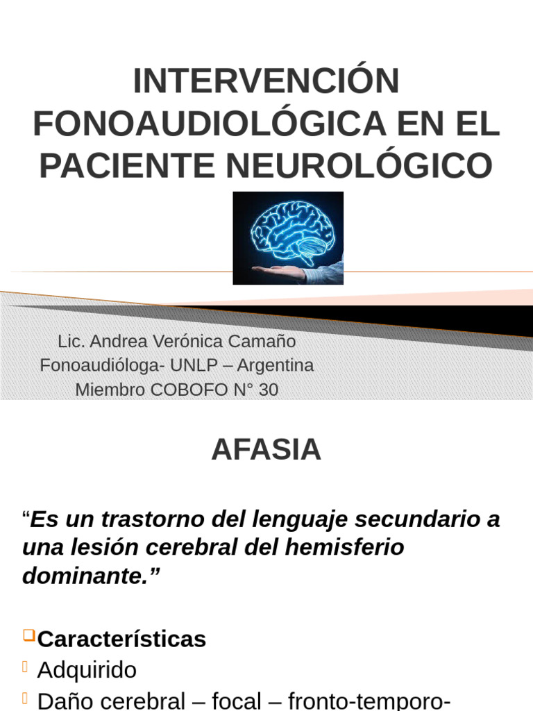 Intervención Fonoaudiológica en El Paciente Neurológico Afasia | PDF | Afasia | Palabra
