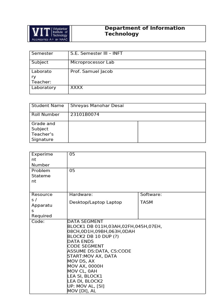 Microprocessor Lab Experiment 05 Guide | PDF