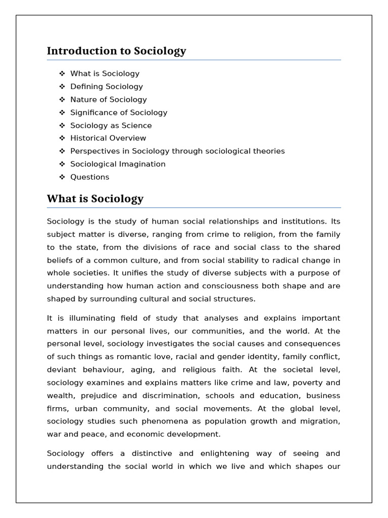 Chapter 1 - Introduction To Sociology | PDF | Sociology | Methodology