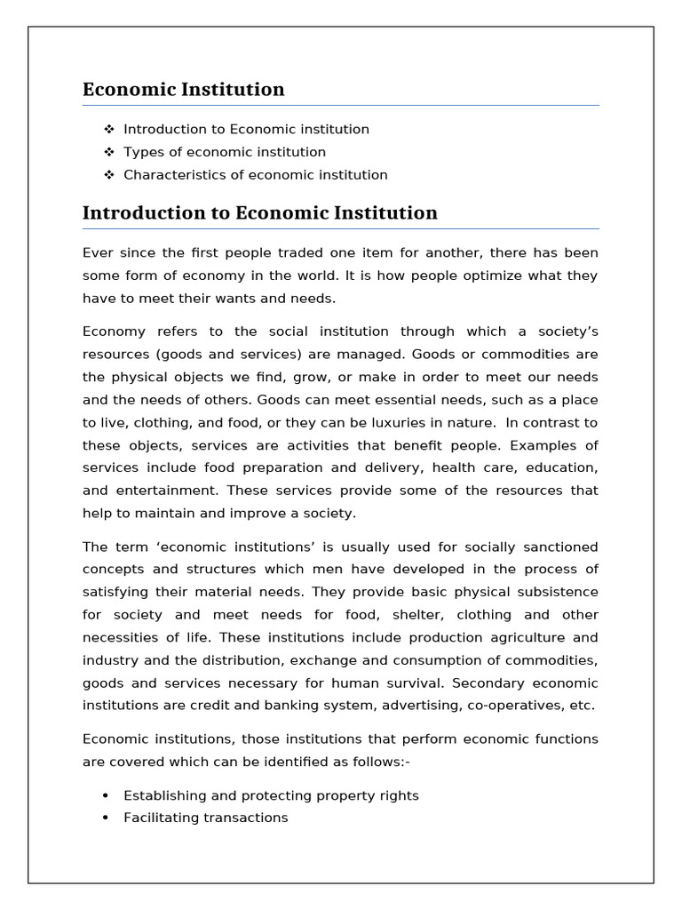 Chapter 3 A - Economic Institution | PDF | Economic System | Market ...