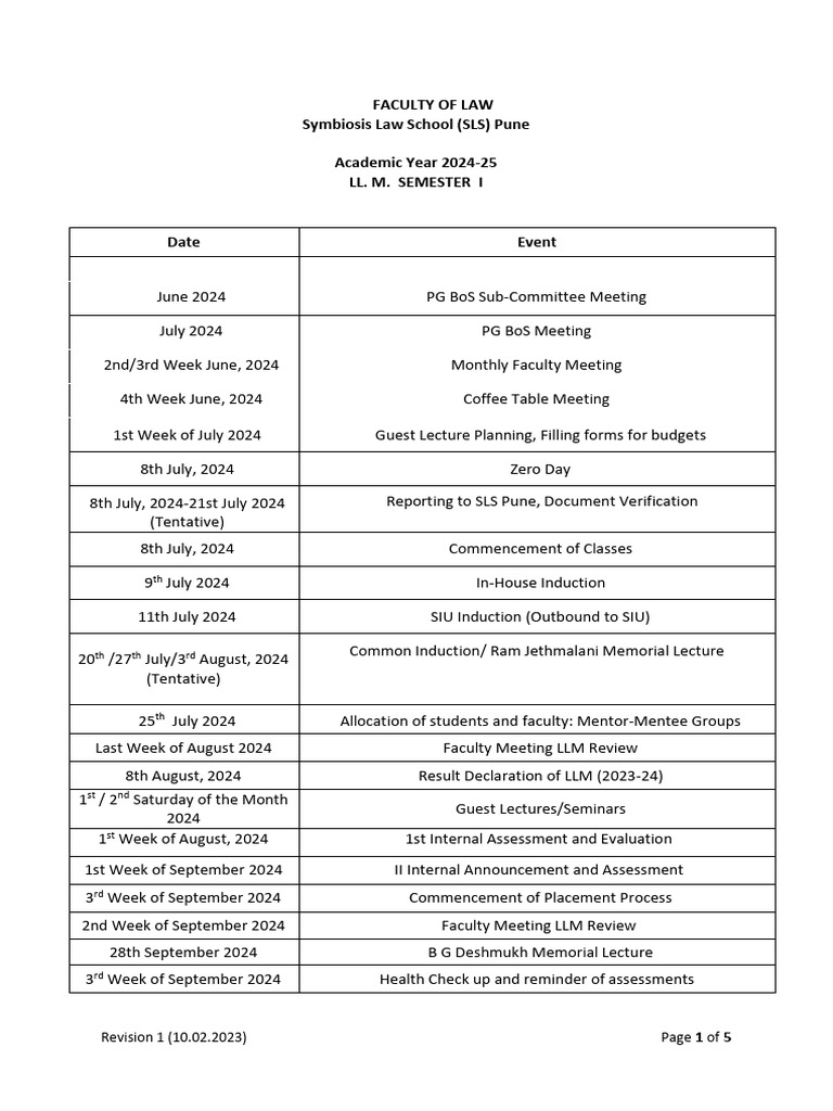 SLS Pune LLM Academic Calendar 2024-25 | PDF | Thesis | Academic Term