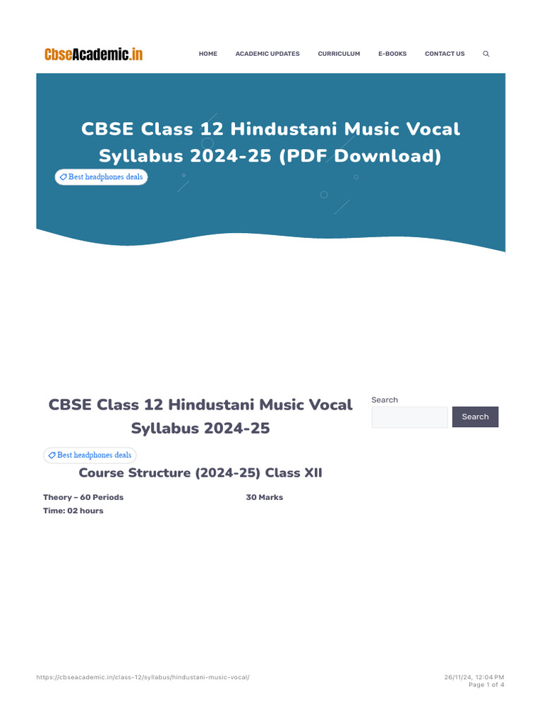CBSE Class 12 Hindustani Music Vocal Syllabus 2024-25 (PDF Download ...