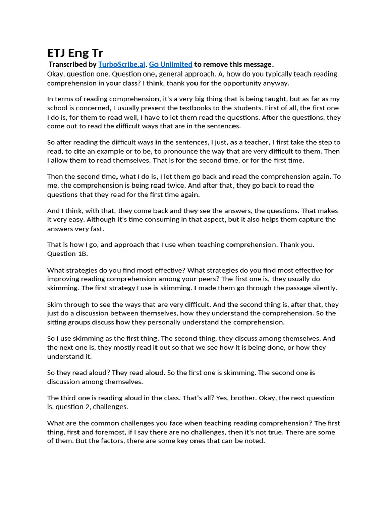 ETJ Eng Tr | PDF | Reading Comprehension | Education Theory