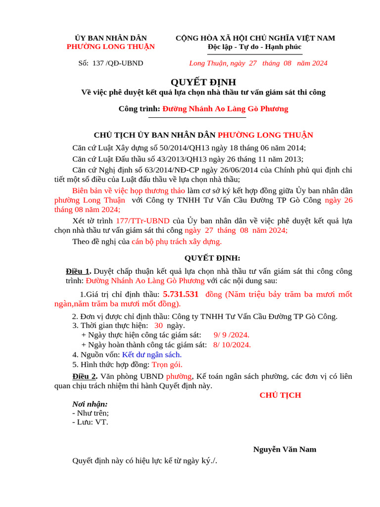 03. QD Phe Duyet Ket Qua Chi Dinh Thau | PDF