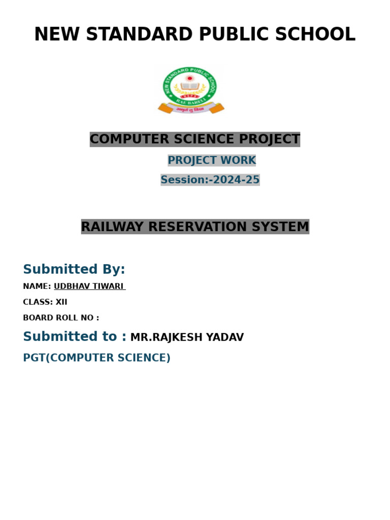 Railway Reservation Project | PDF