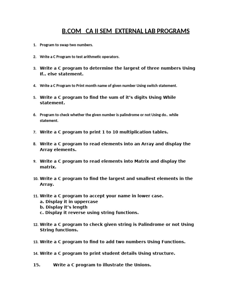 C Programming Lab Exercises Guide | PDF